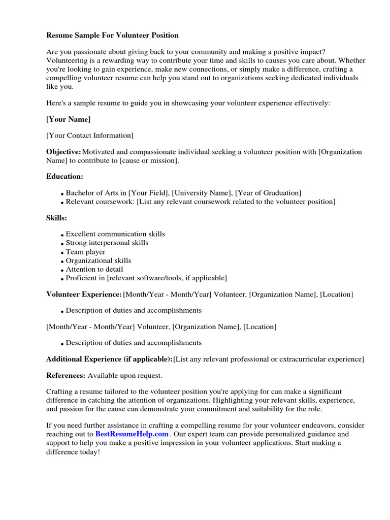 Resume Sample For Volunteer Position | PDF | Volunteering | Communication