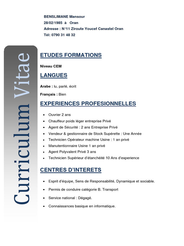 CV de Mansour Benslimane - Expériences Diverses | PDF