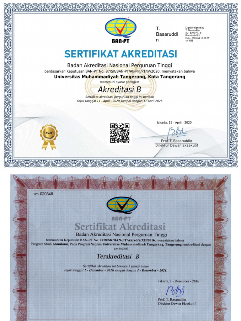 Sertifikat Akreditasi Universitas Muhammadiyah Tangerang | PDF
