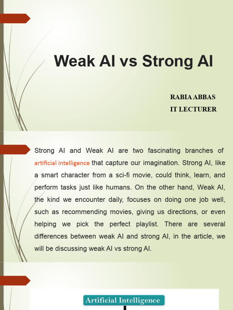 Lec 3 Weak AI Vs Strong AI | PDF | Artificial Intelligence ...