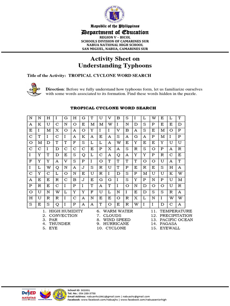 Activity Sheet Understanding Typhoons | PDF | Tropical Cyclones | Typhoon