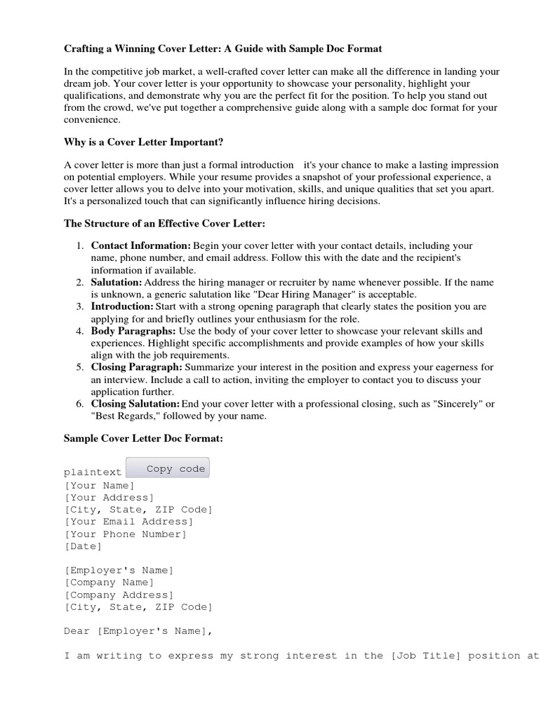 Cover Letter Sample Doc Format | PDF | Résumé