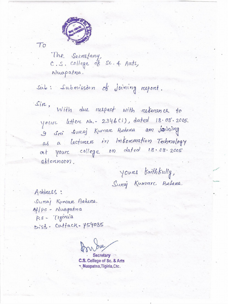 Joining Letter | PDF