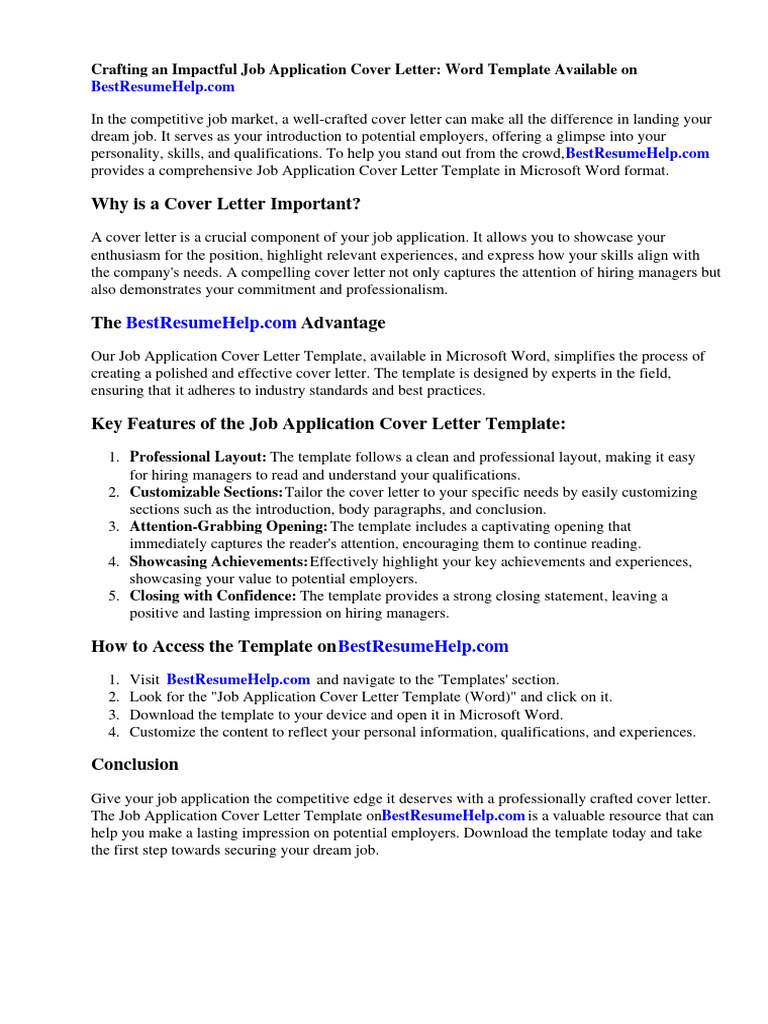 Job Application Cover Letter Template Word | PDF | Résumé