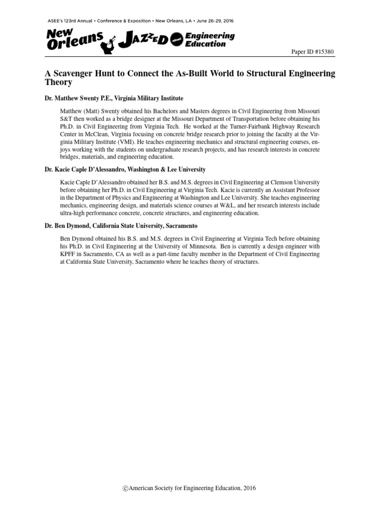 A Scavenger Hunt To Connect The As Built World To Structural Engineering Theory | PDF | Learning ...