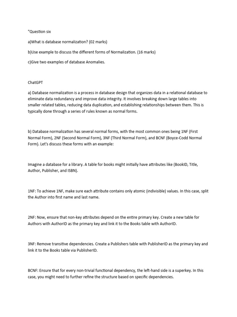 Database Systems Design Marking Guide | PDF