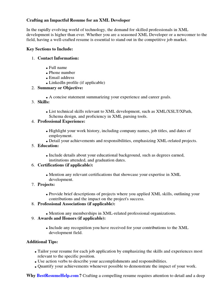 Sample Resume For XML Developer | PDF | Résumé | Computer Programming