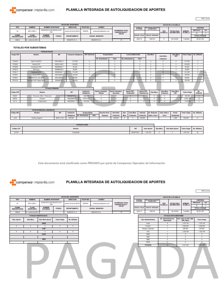 Planilla Septiembre | PDF | Pensión | Relaciones laborales