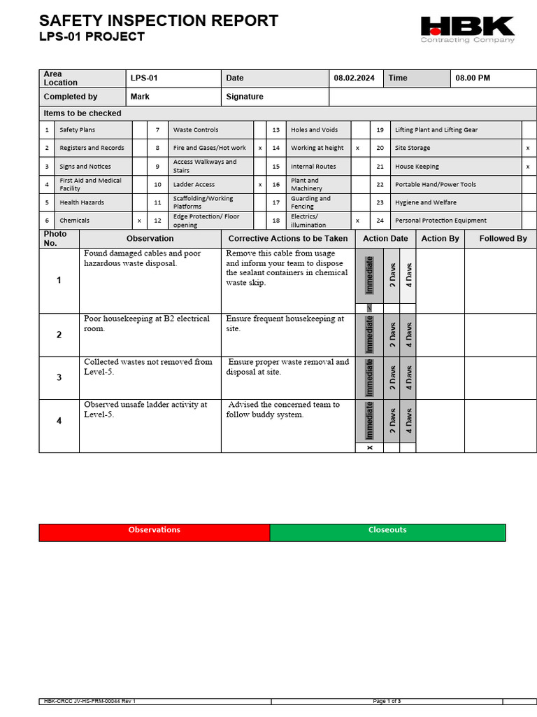 Safety Inspection Report | PDF