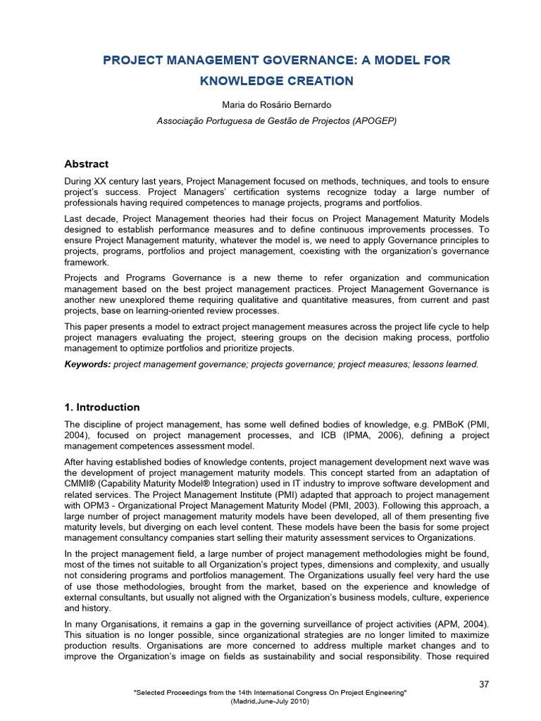 Project Management Governance: A Model For Knowledge Creation | PDF | Project Management ...