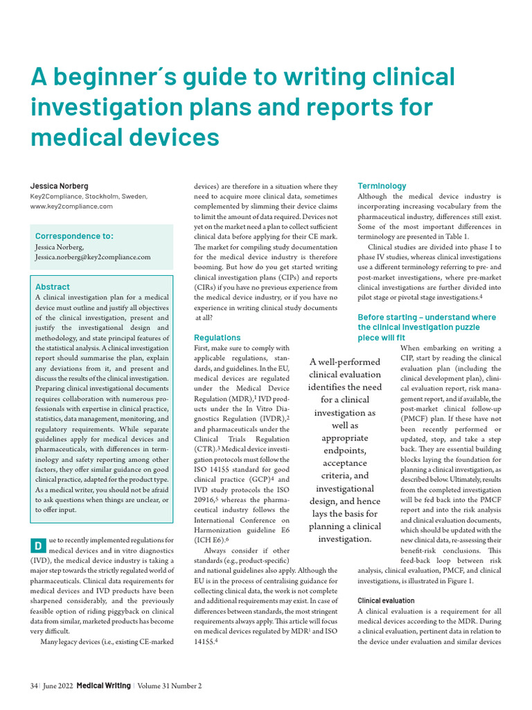Beginner's Guide to Writing Clinical Investigation Plans | PDF ...