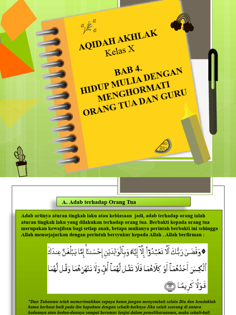 PPT Kls X BAB 4. Hidup Mulia Dengan Menghormati Ortu Dan Guru | PDF