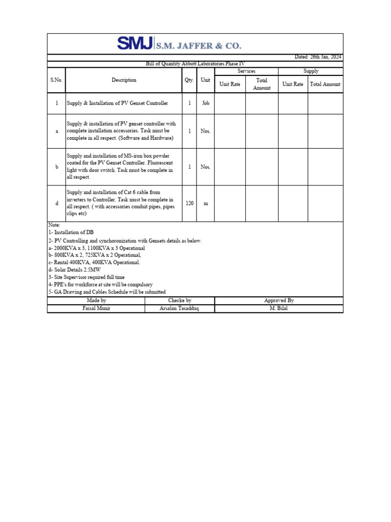 PV Genset Controller RFQ-Abbott Lab Phase IV | PDF