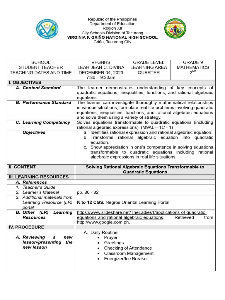Ljdivina Standard DLP2 Final2vfgnhs | PDF | Equations | Learning