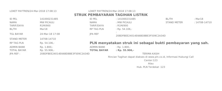 Bukti Pembayaran PLN - Lemabang | PDF
