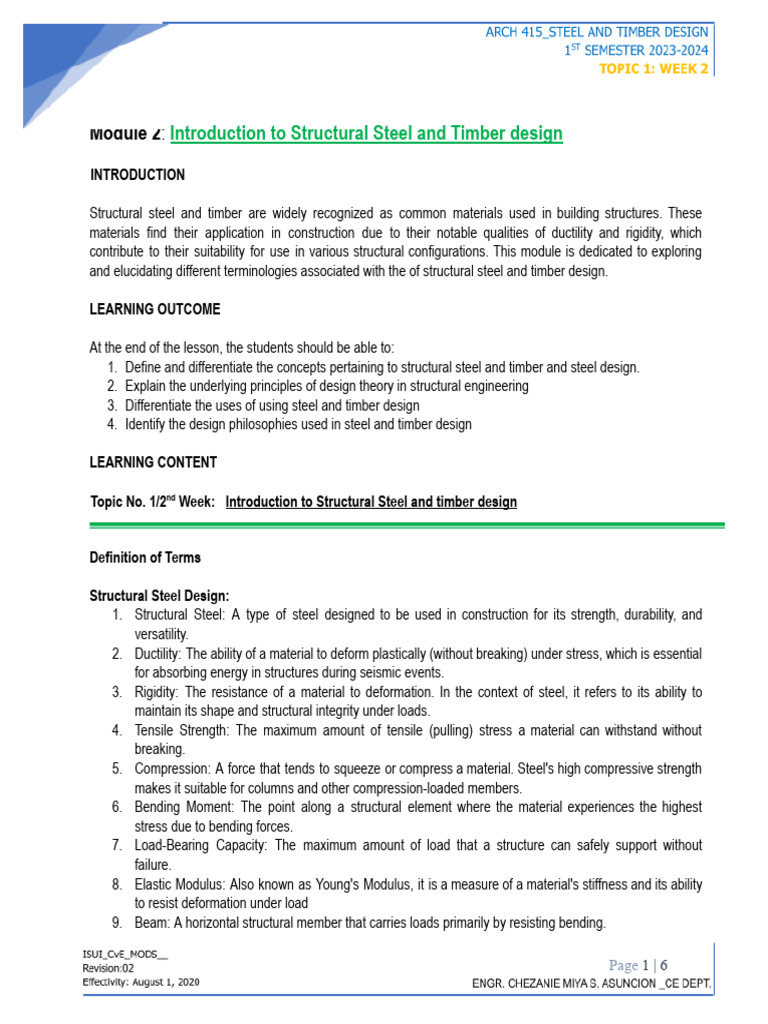 ARCH 415-S&TD - M1 - T1 - W2 - Introduction For Steel and Timber | PDF ...
