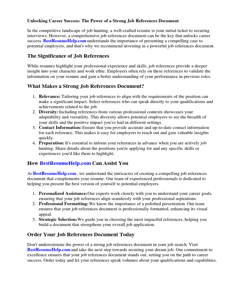 Job References Document | PDF | Résumé | Employment