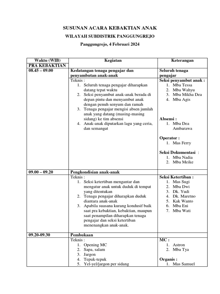 Susunan Acara Kebaktian Anak | PDF Susunan Acara Kebaktian Anak | PDF