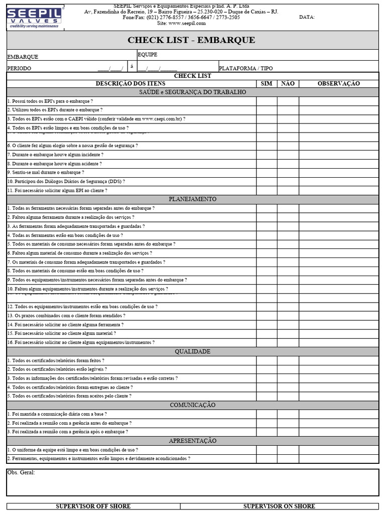 Check List Bonus Embarque | PDF | Tecnologia e Engenharia