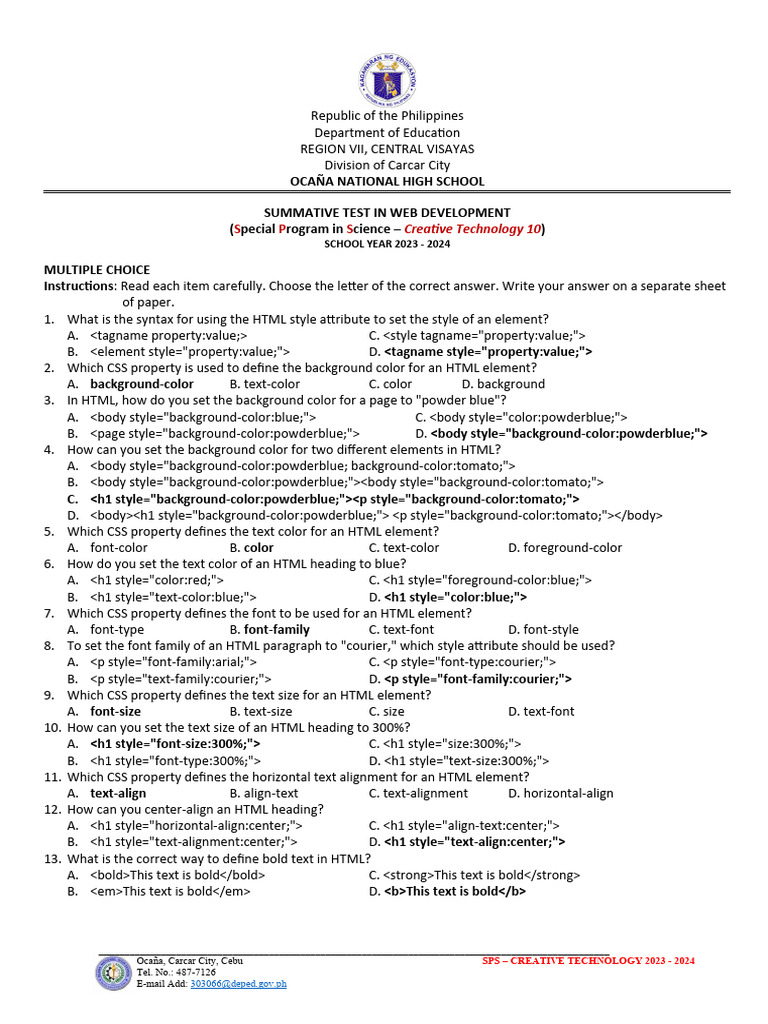 WebDev 2ndQ Pointers 2023 2024 | PDF | Multiple Choice | World Wide Web