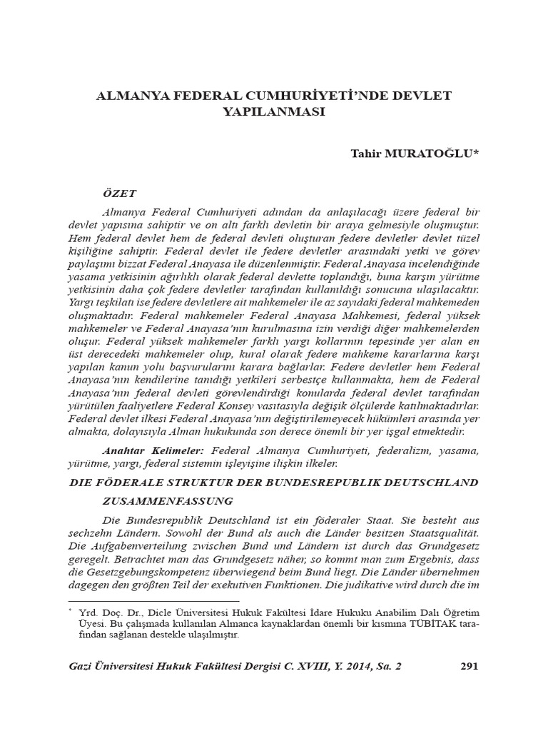 Almanya Federal Cumhuriyetinde Devlet Yapılanması | PDF