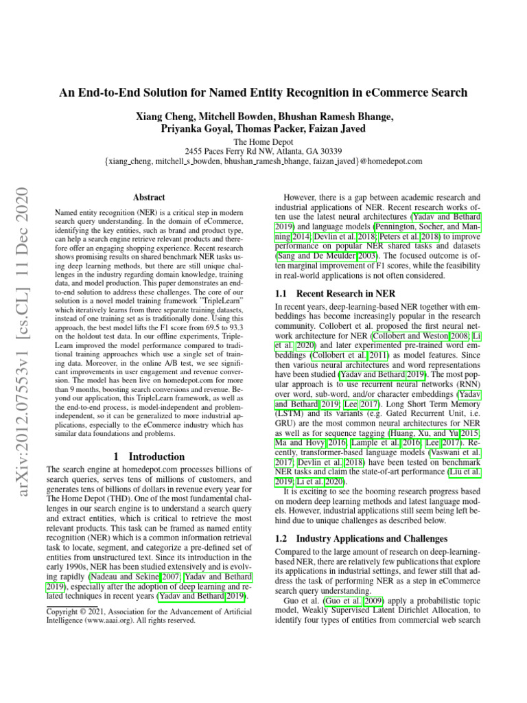 An End-to-End Solution For Named Entity Recognition in Ecommerce Search | PDF | Deep Learning ...