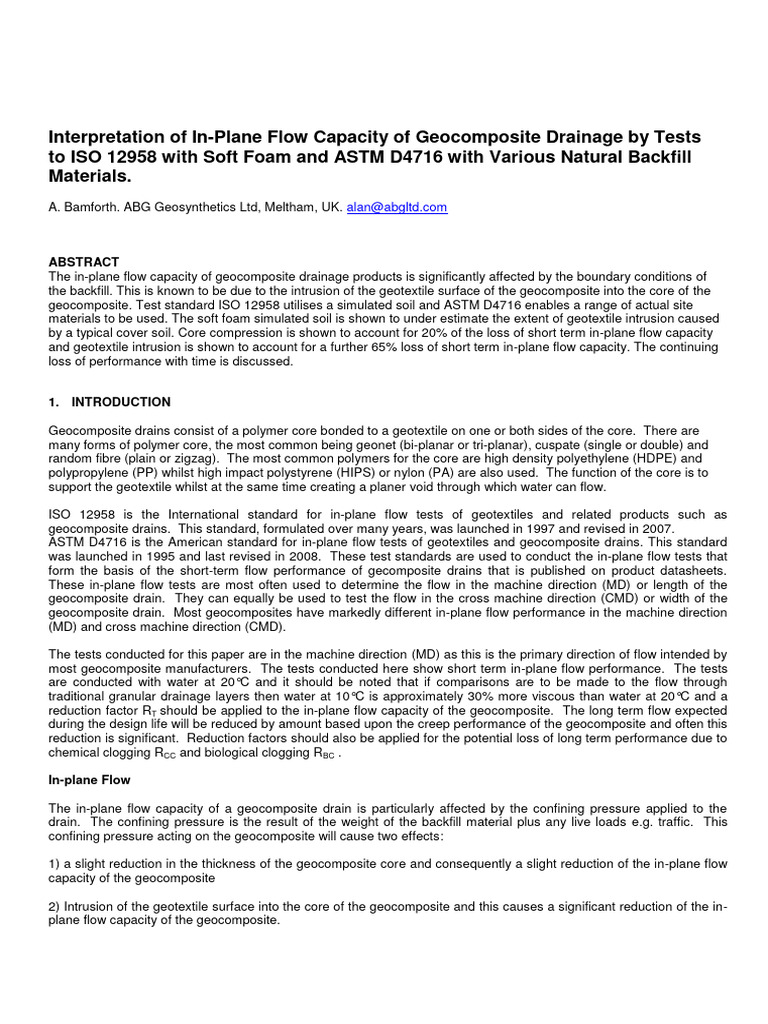 Interpretation of In-Plane Flow Capacity of Geocomposite Drainage by ...