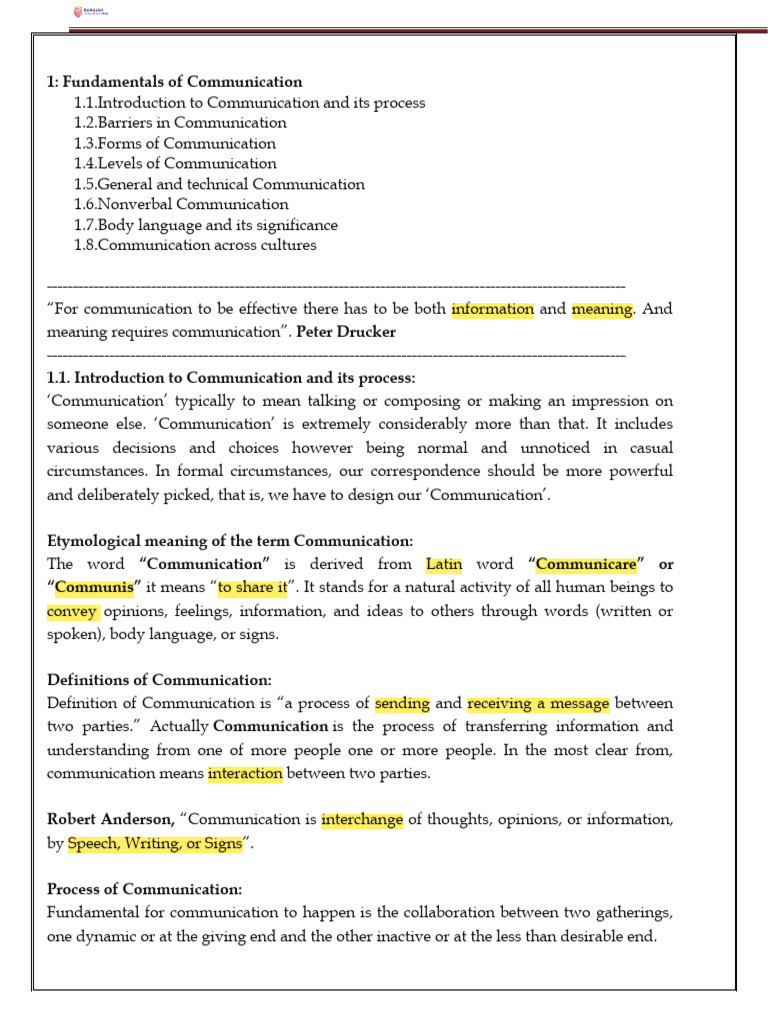 HS 24 PC & LS Unit-1 & 2 | PDF | Communication | Nonverbal Communication