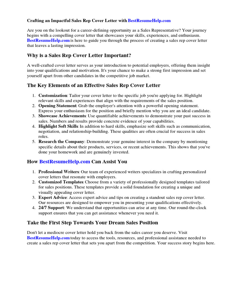 Sales Rep Cover Letter | PDF | Sales | Employment