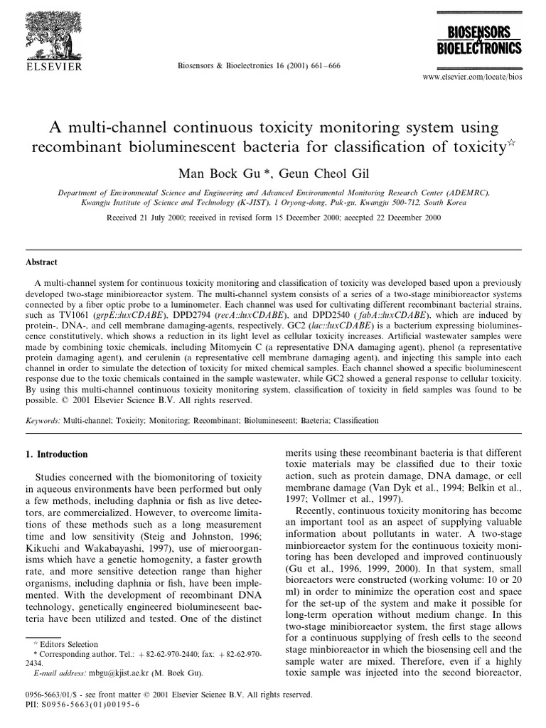 A Multi-Channel Continuous Toxicity Monitoring System Using | PDF ...