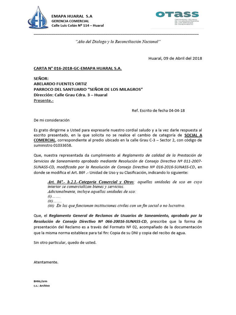 Carta Por Cambio De Categoria Pdf
