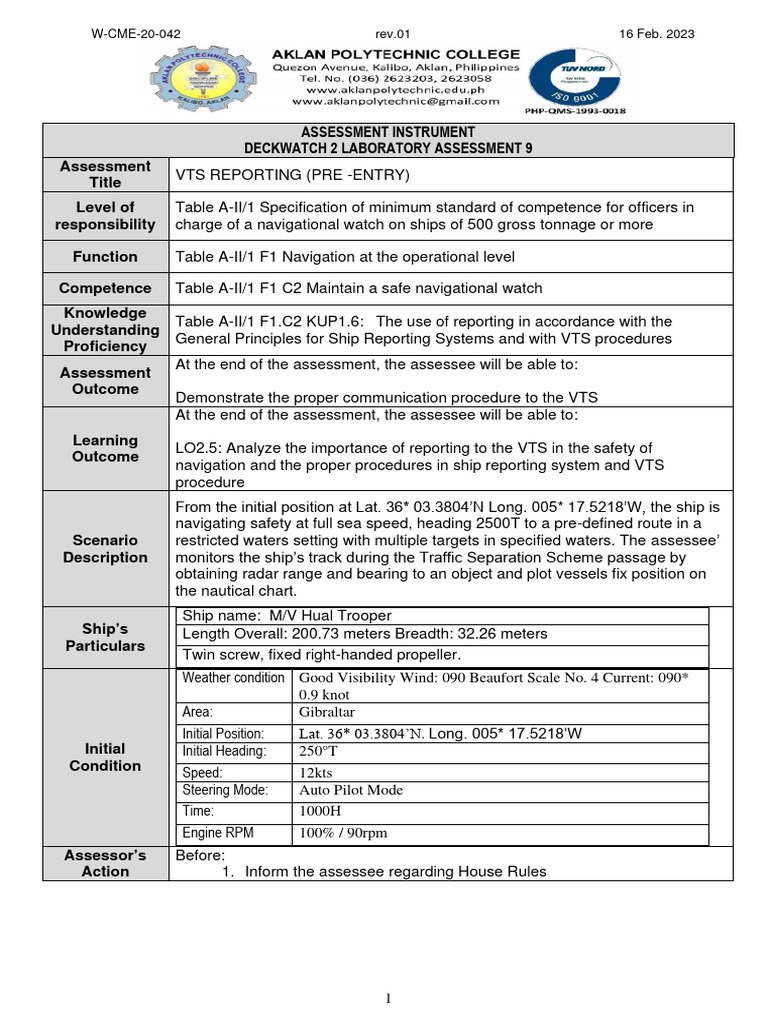 9 Dwatch 2 VTS Reporting Pre Entry | PDF | Simulation | Ships