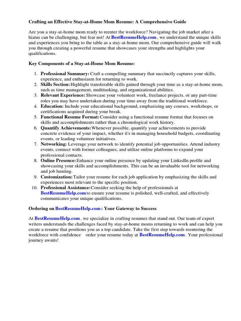 Stay at Home Mom Resume Sample | PDF | Résumé | Housewife