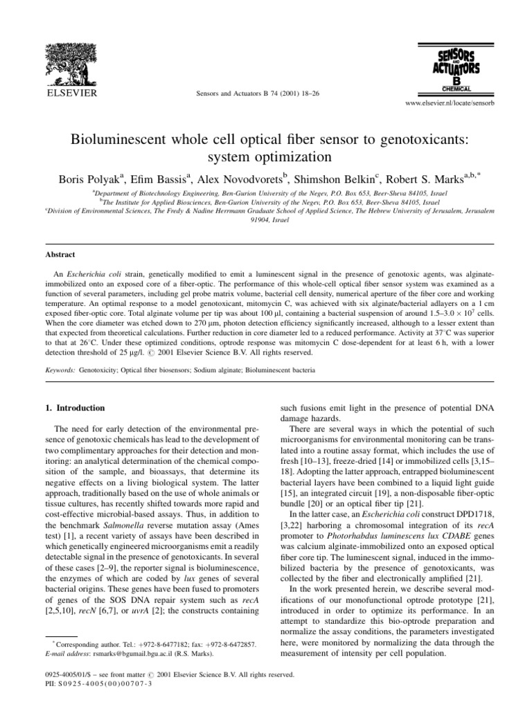 Bioluminescent Whole Cell Optical Ber Sensor To Genotoxicants | PDF ...