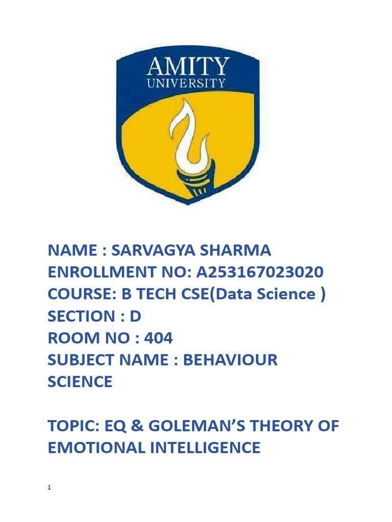 Sarvagya Sharma Btech Cse Section D | PDF | Emotional Intelligence ...