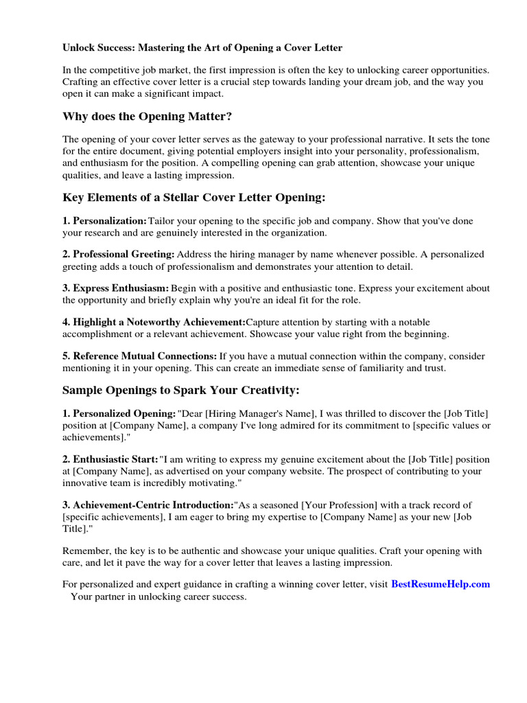 How To Open A Cover Letter | PDF | Résumé | Mentorship