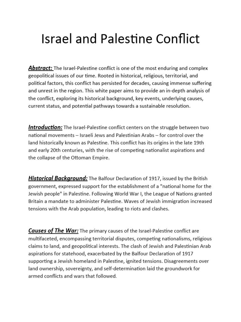 Israel and Palestine Conlict (White Paper Writing) | PDF | Mandatory ...