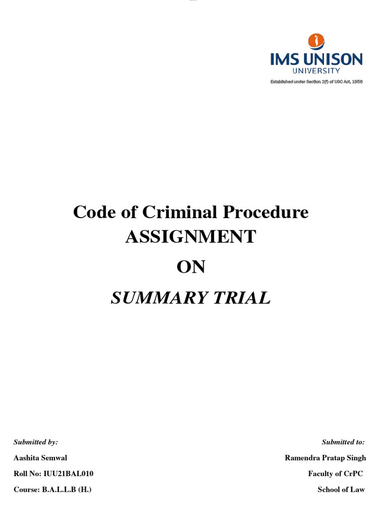 CRPC Assignment | PDF | Trials | Criminal Procedure In South Africa