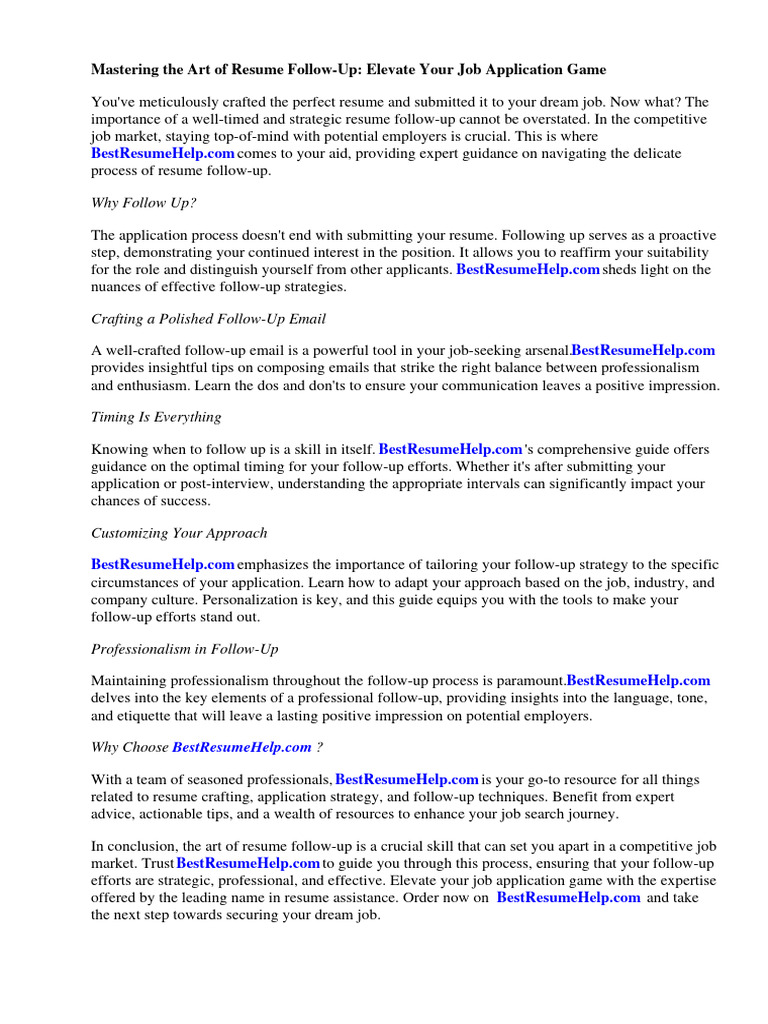 Resume Follow Up | PDF | Résumé | Recruitment