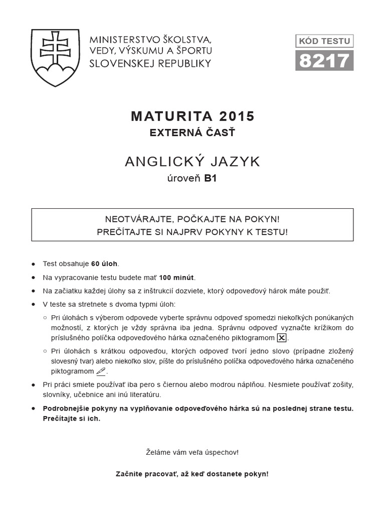 Maturita 2015: Anglický Jazyk | PDF