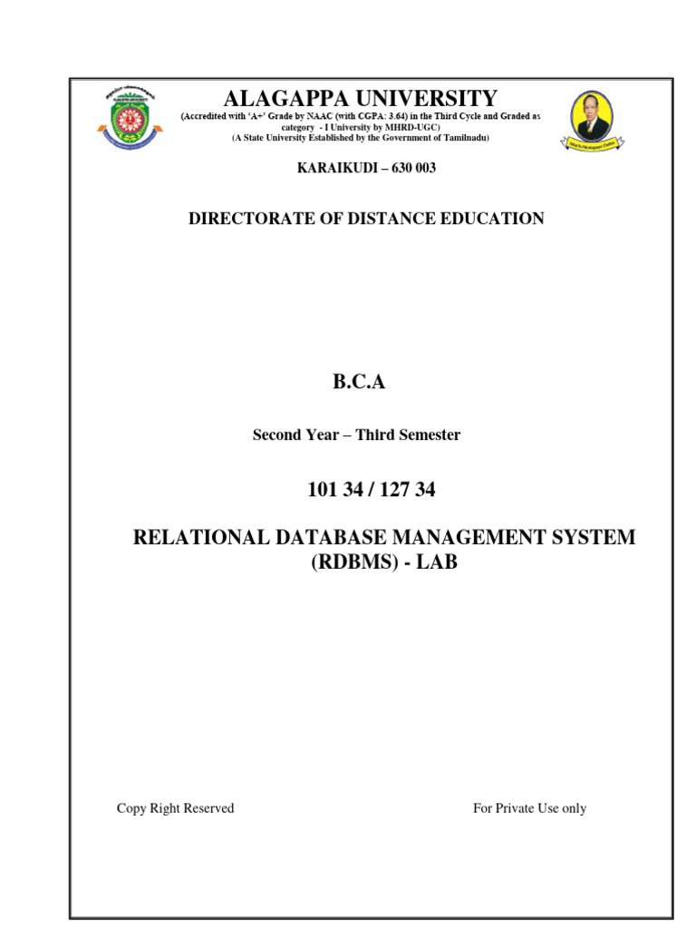 Ug Bca 101 34 Rdbms Lab | PDF | Relational Database | Databases