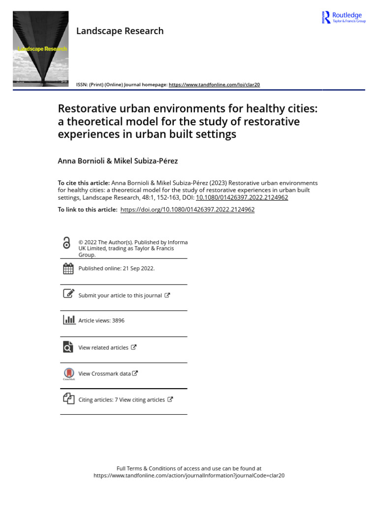 Restorative Urban Environments For Healthy Cities A Theoretical Model ...