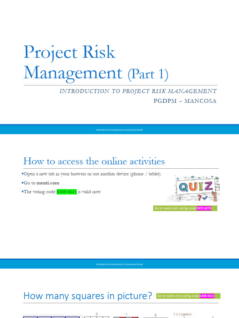 PGDPM-Managing Project Risk-Unit 1 Slides | PDF | Risk | Risk Management