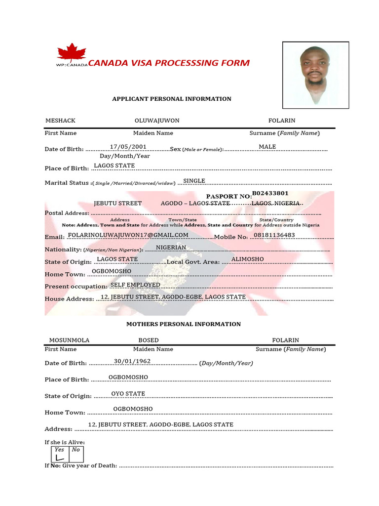 Canada Visa Form 7 1 1 | PDF | Government And Personhood | Social ...