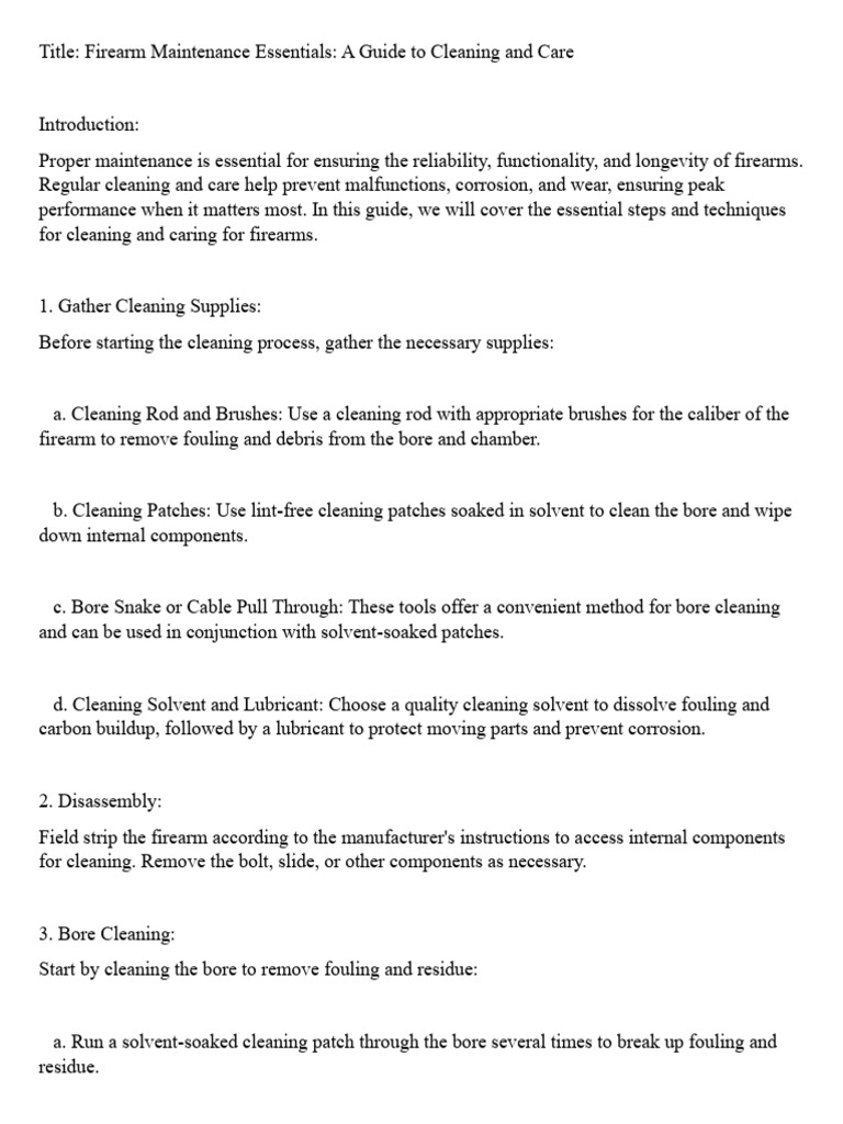 Firearm Maintenance Essentials A Guide To Cleaning and Care | PDF ...