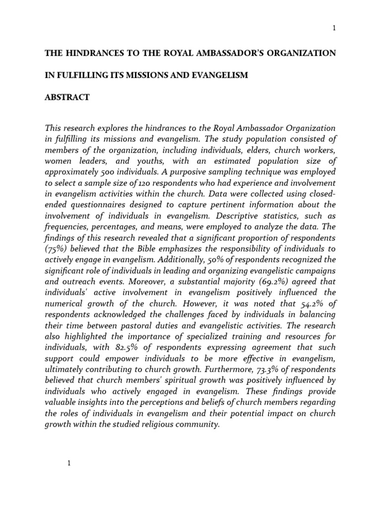 The Hindrances To The Royal Ambassador's Organization in Fulfilling Its ...