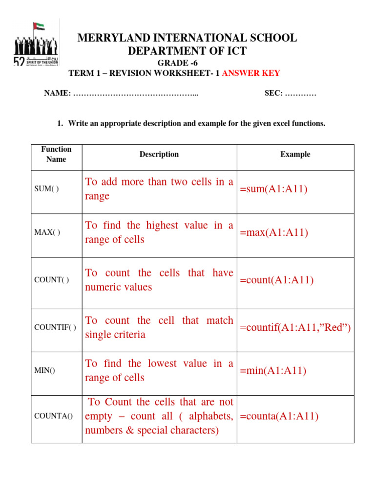 Revision Answer Key Worksheet 1 3 | PDF | Computer Data Storage | Computer Hardware