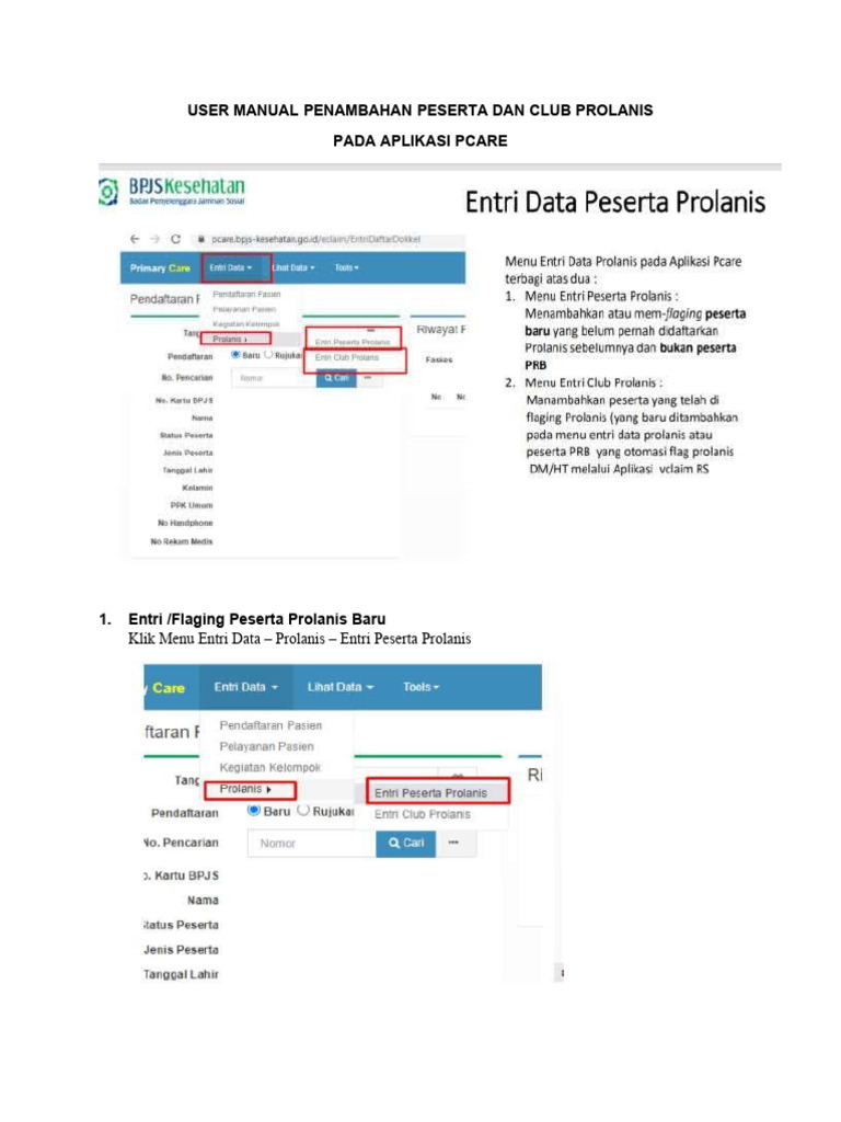 User Manual Penambahan Peserta Dan Club Prolanis | PDF