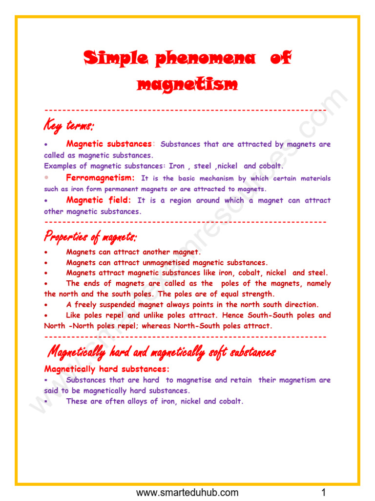 4.1 Revision Notes Simple Phenomenon of Magnetism | PDF | Magnetism ...
