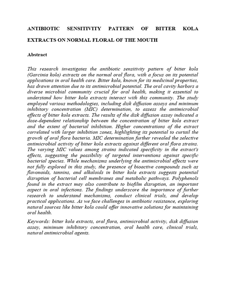 Antibiotic Sensitivity Pattern of Bitter Kola Extracts On Normal Floral ...